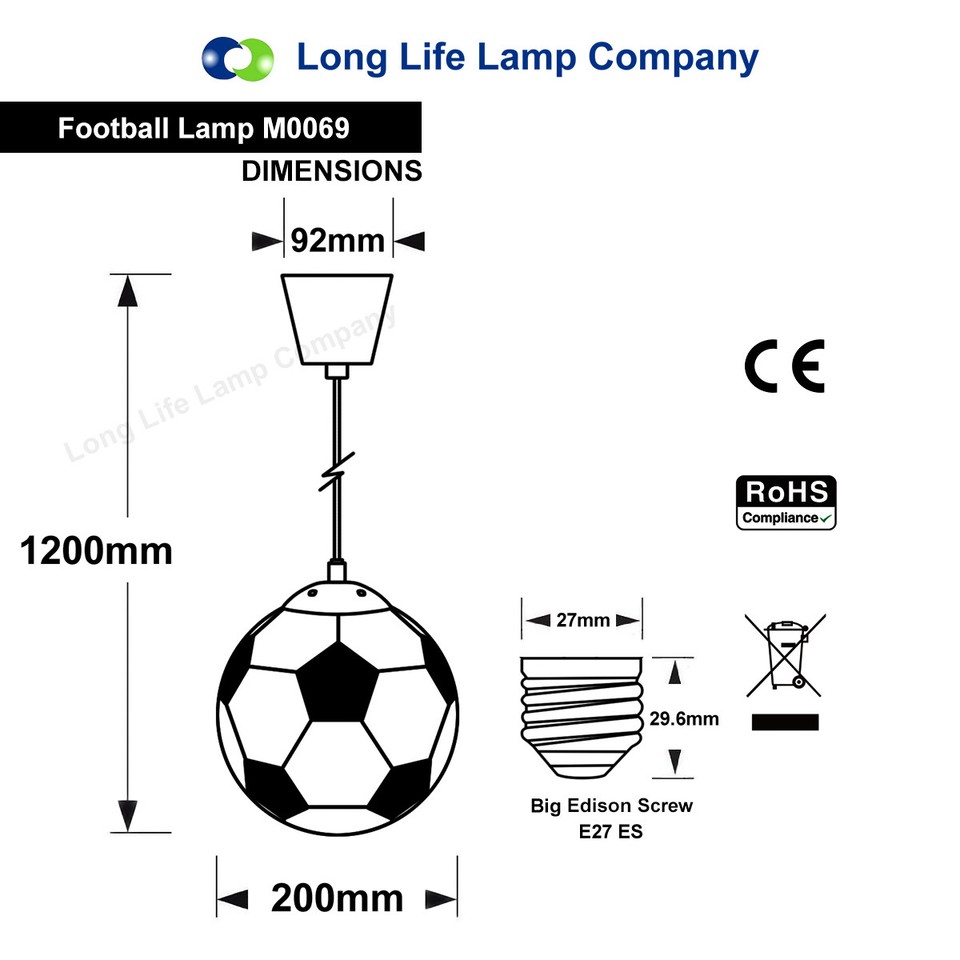 Modern FOOTBALL Ceiling Pendant Hanging Light Shade Club Games Kids ...