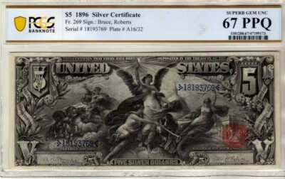 Fr.269 $5 1896 Educational Series Silver Certificate PCGS Superb GEM 67 ...
