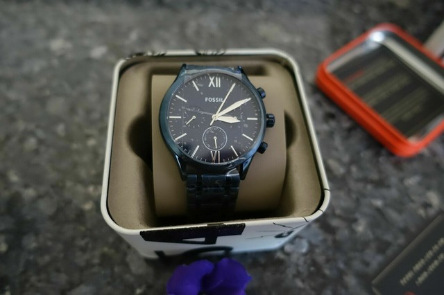 Fossil Fenmore Midsize Multifunction Navy Stainless Steel Watch BQ2403 ...