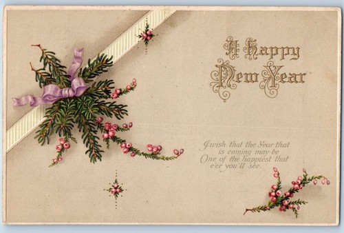 Detroit Michigan MI Postcard New Year Pink Flowers Clapsaddle Embossed ...