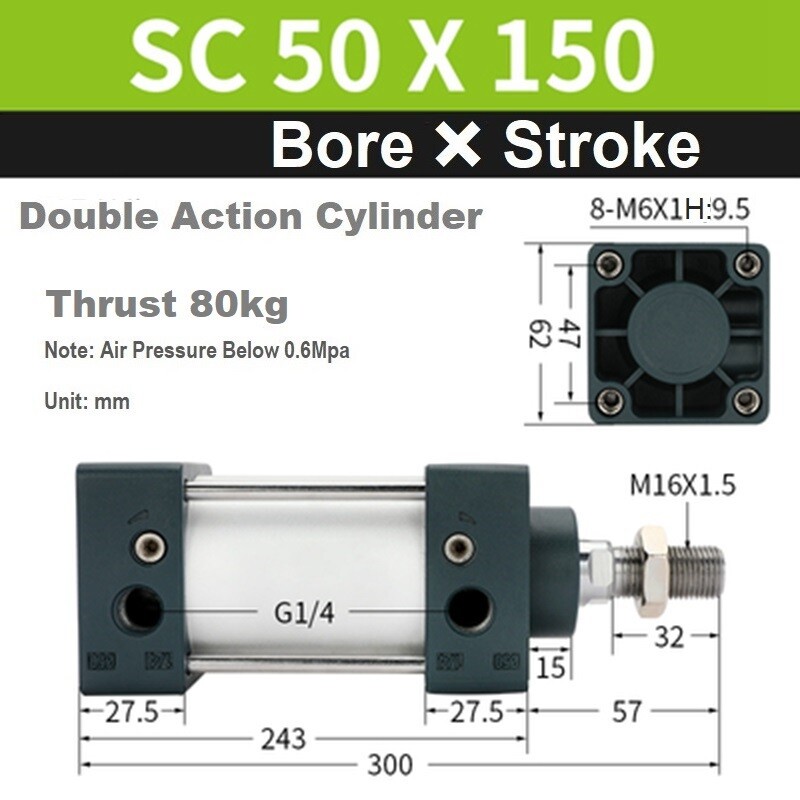 SC50×50 Standard Cylinder Small Pneumatic High Thrust SC50-50-75-100 ...