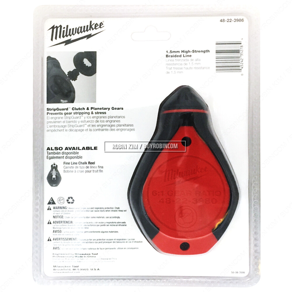 Milwaukee* 48-22-3986 100' / 30M Bold Line Chalk Reel and Red Chalk ...