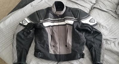 Women First gear motorcycle leather jacket, Black with gray and black ...