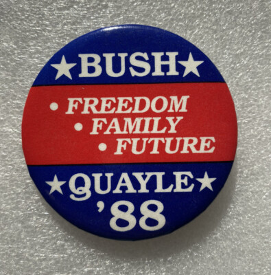 1988 GEORGE HW BUSH DAN QUAYLE '88 campaign FREEDOM FAMILY FUTURE pin ...