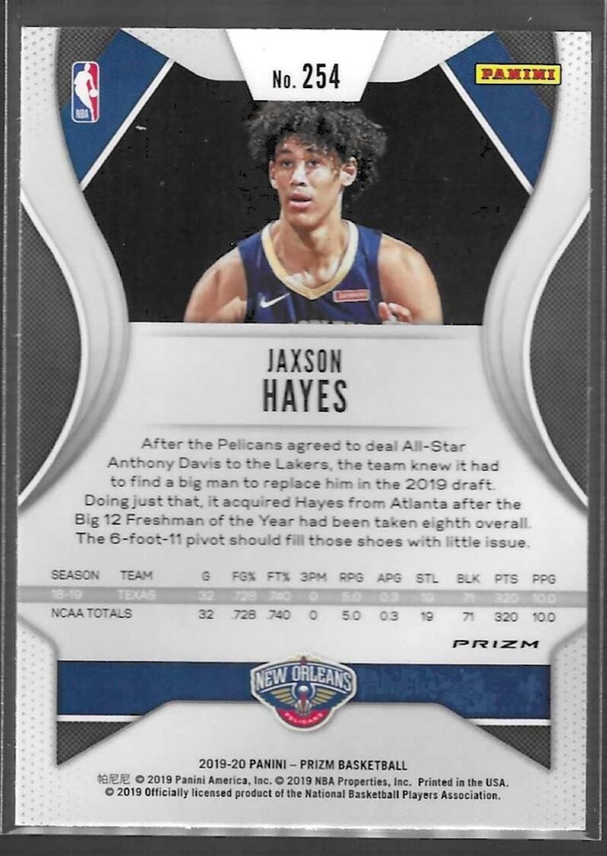 2019-20 Panini Prizm Rookie Green Prizm Jaxson Hayes #254 Rookie RC | eBay