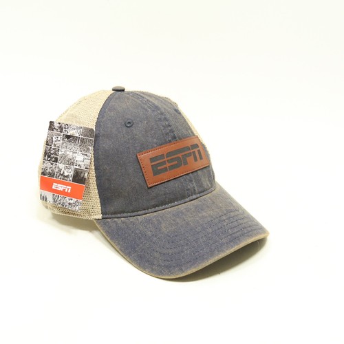 ESPN Hat Cap Men's Adjustable StrapBack Denim Leather Logo Baseball | eBay