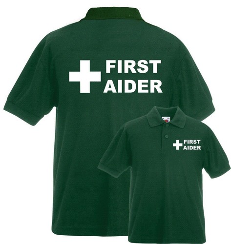 LADIES FIRST AIDER PRINTED GREEN POLO SHIRT,WORKWEAR MEDICAL, FIRST AID ...