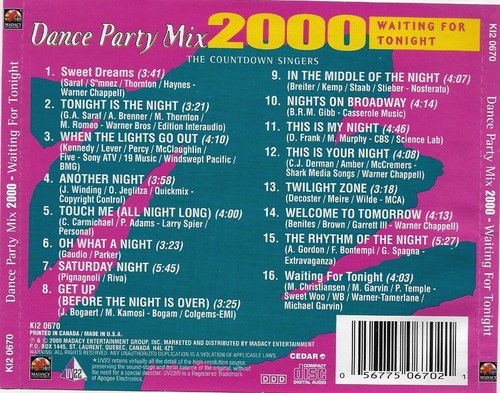 Dance Party Mix 2000: Waiting for Tonight by The Countdown Singers (CD ...