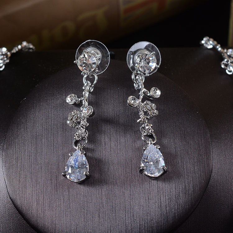 Drip Cubic Zirconia Crystal Silver or Gold Wedding Party Prom Necklace ...