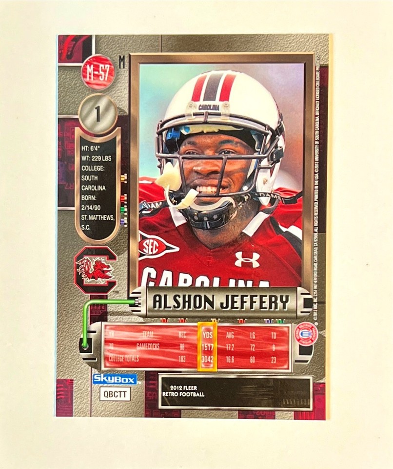 2012 Fleer Retro Football PMG Alshon Jeffery South Carolina Gamecocks M ...