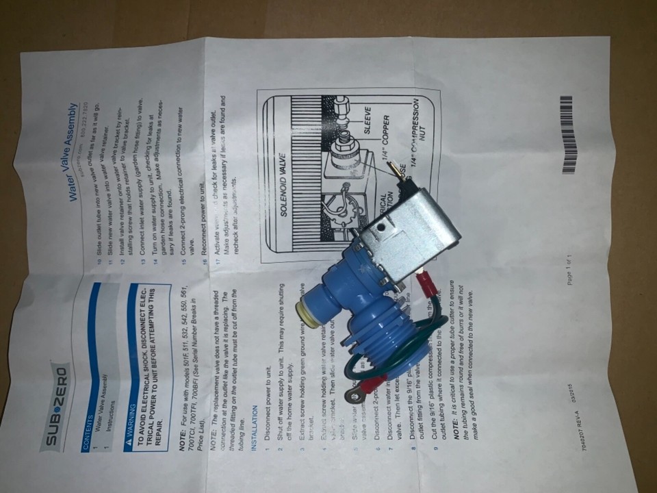 4201450 Sub Zero Refrigerator water Valve | eBay