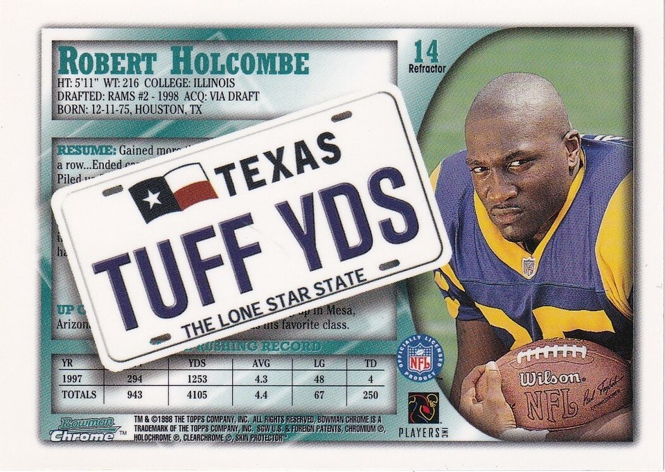 ROBERT HOLCOMBE 1998 Bowman Chrome Football Rookie Card #14 Refractor ...