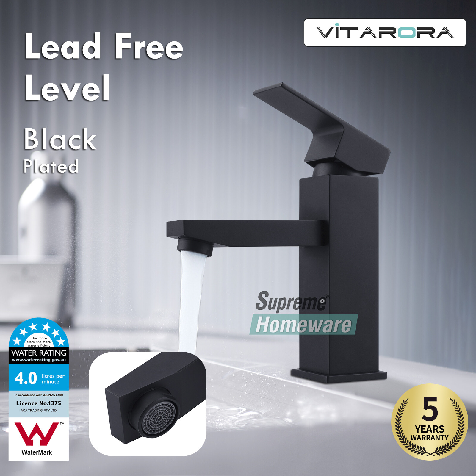 Bathroom Basin Mixer Tap Spout Square Matt Black Counter Vanity Sink ...