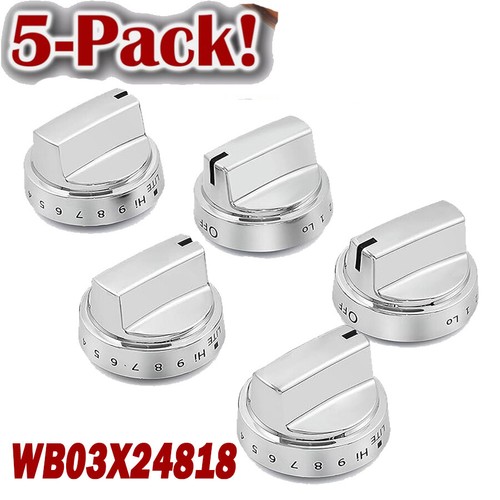 5Packs WB03X24818 Stove Knob, Gas Range Burner Control Knob Stainless ...