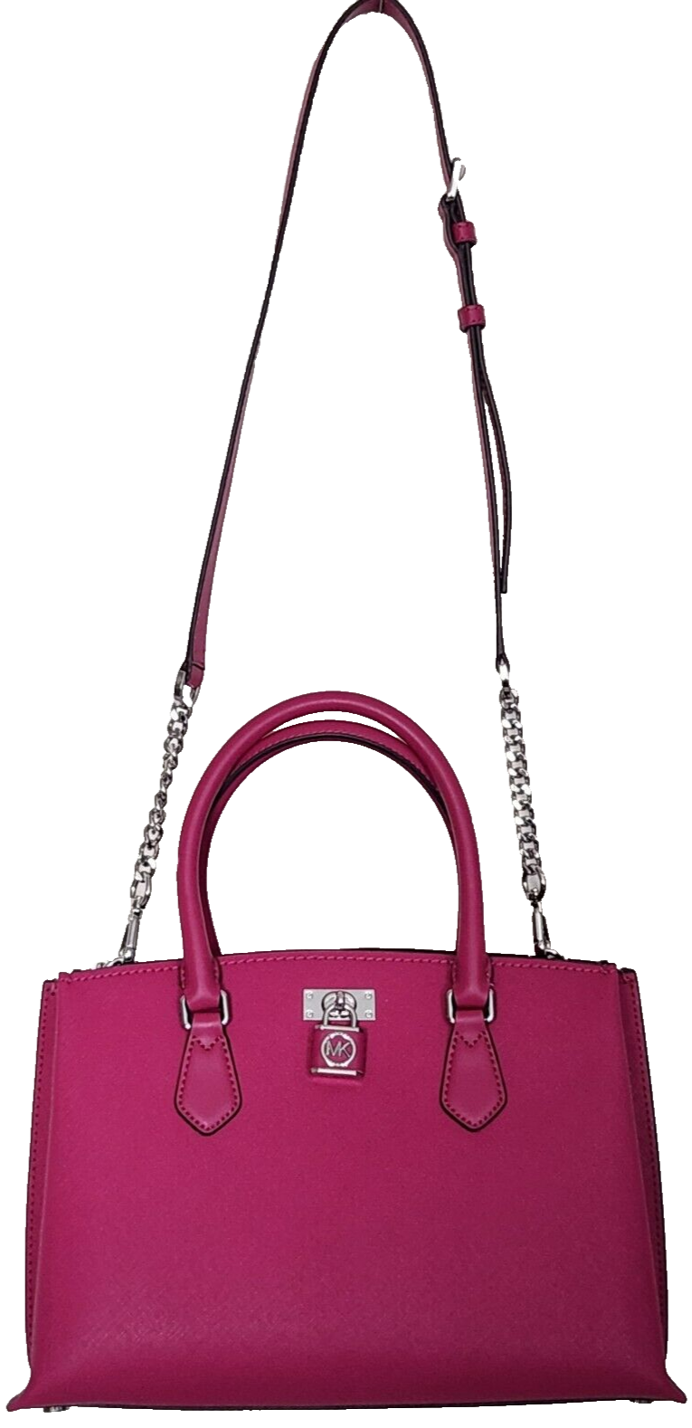 🌞MICHAEL KORS RUBY DEEP FUCHSIA PINK SILVER SAFFIANO LEATHER SATCHEL ...