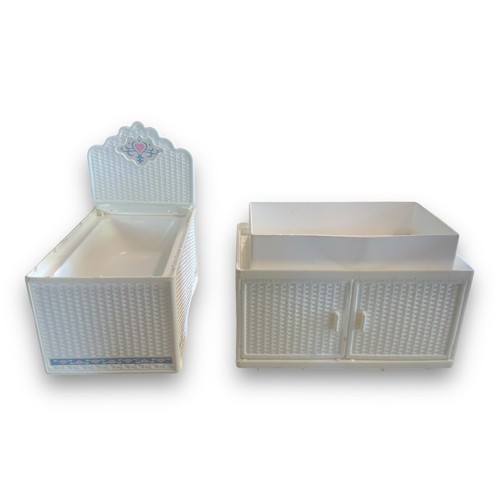 Vtg 1984 Mattel Barbie Wicker BASSINET CHANGING TABLE & CABINET | eBay