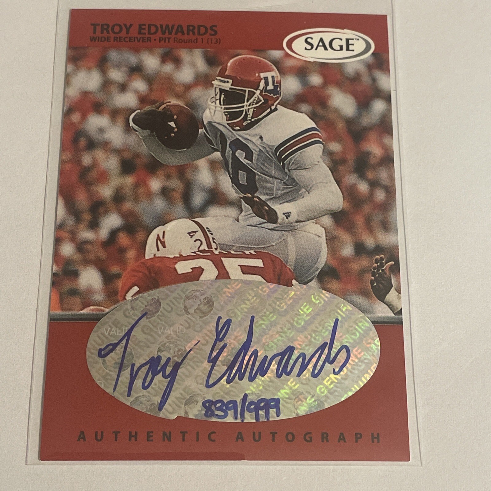 1999 SAGE - Autographs Red #A17 Troy Edwards /999 (AU, RC) for sale ...
