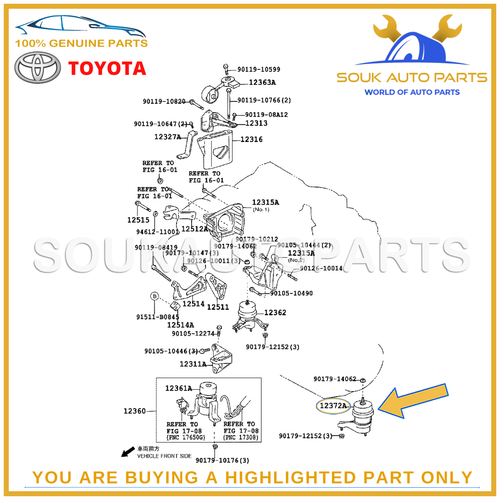 12372-20060 Genuine Toyota INSULATOR, ENGINE MOUNTING, LH(FOR ...