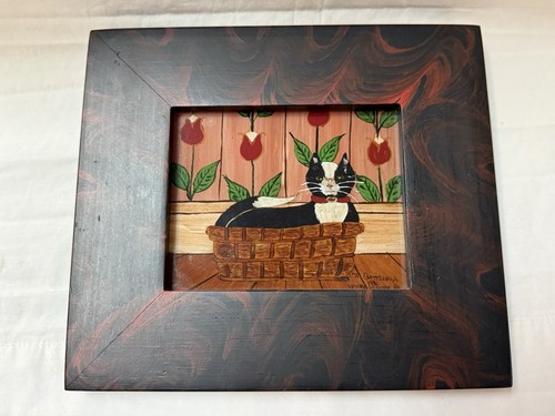1981 David W Gottshall Folk Art Reverse Painting Of A Cat In Basket | eBay