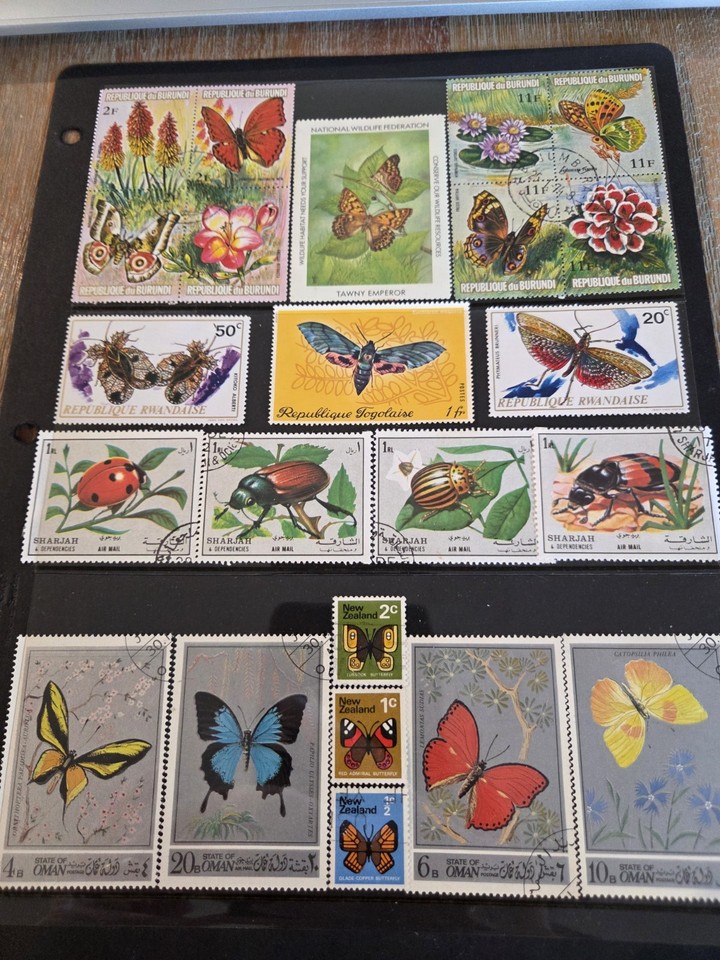 Single Sheet of 17 Assorted Butterfly and Beetle stamps from various ...