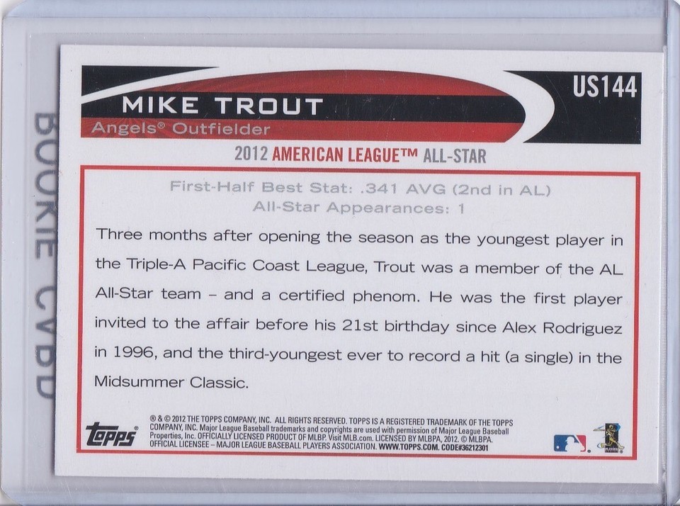 MIKE TROUT ROOKIE CARD Los Angeles Angels Baseball TOPPS UPDATE MLB ...