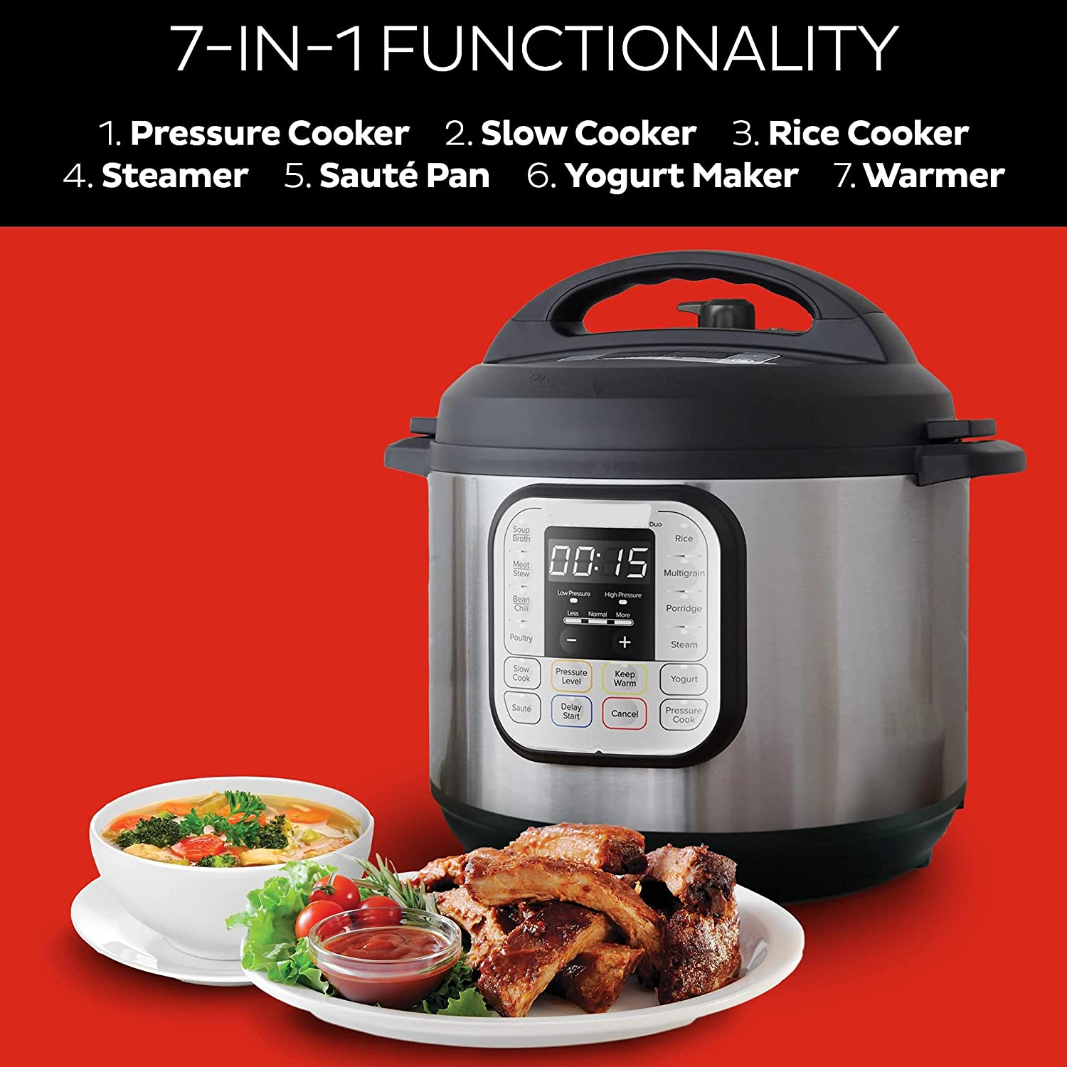 7-in-1 Electric Pressure Cooker Digital Insta Pot Programmable 6L Pot ...