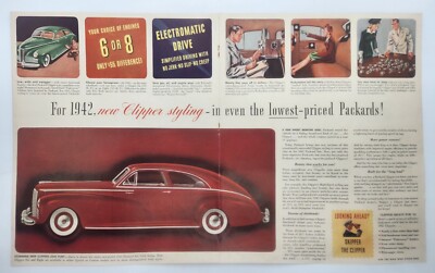 1942 Packard Clipper Six Club Sedan Vtg Two Page Print Ad Man Cave ...