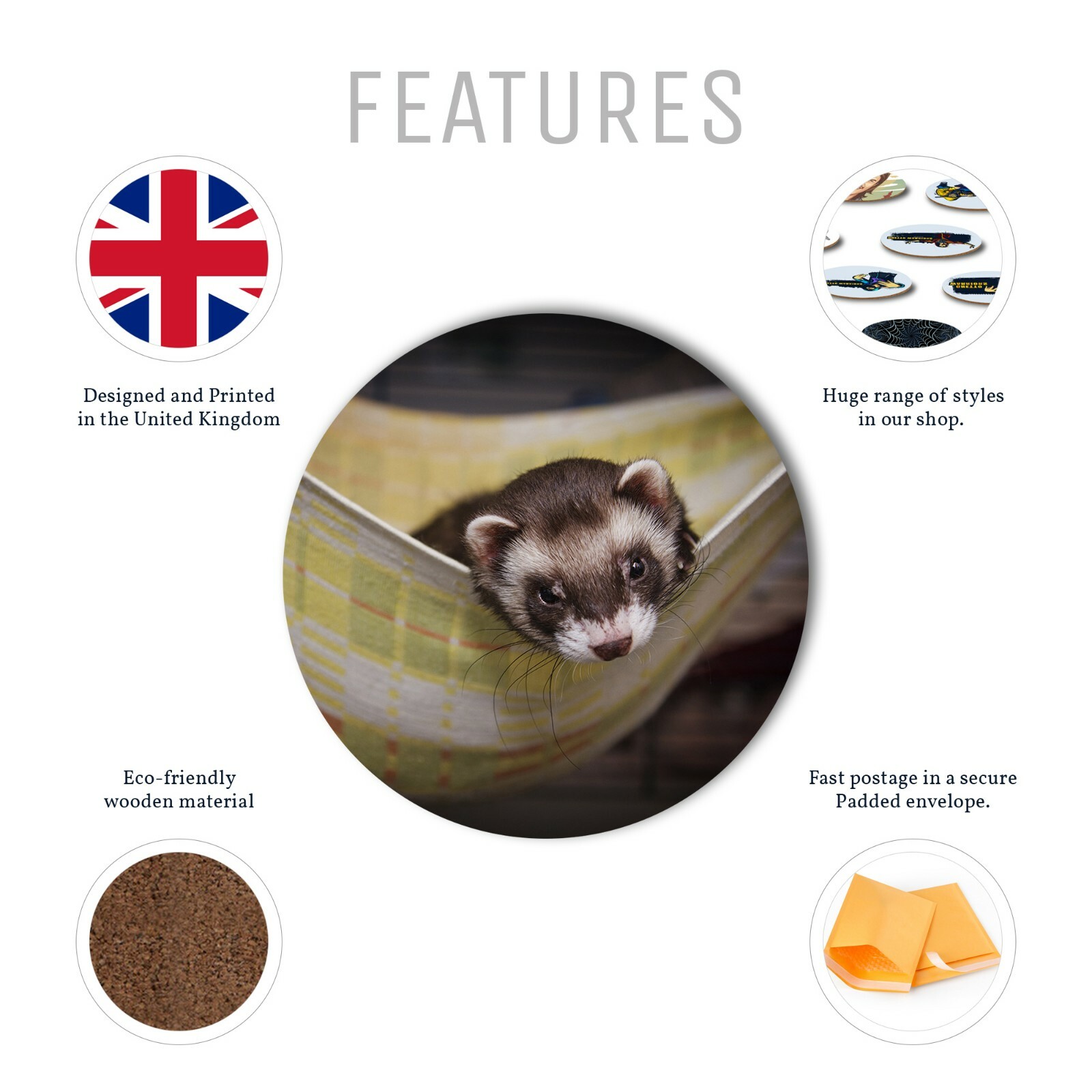 1 x Adorable Baby Ferret - Round Coaster Kitchen Student Kids Gift ...