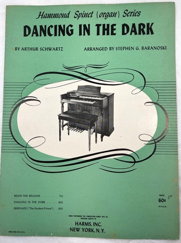 Dancing In The Dark 1921 Sheet Music Hammond Spinet (Organ) Series ...