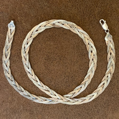 18” Sterling Silver Tri Color Braided Necklace Marked 925 Made In Italy ...