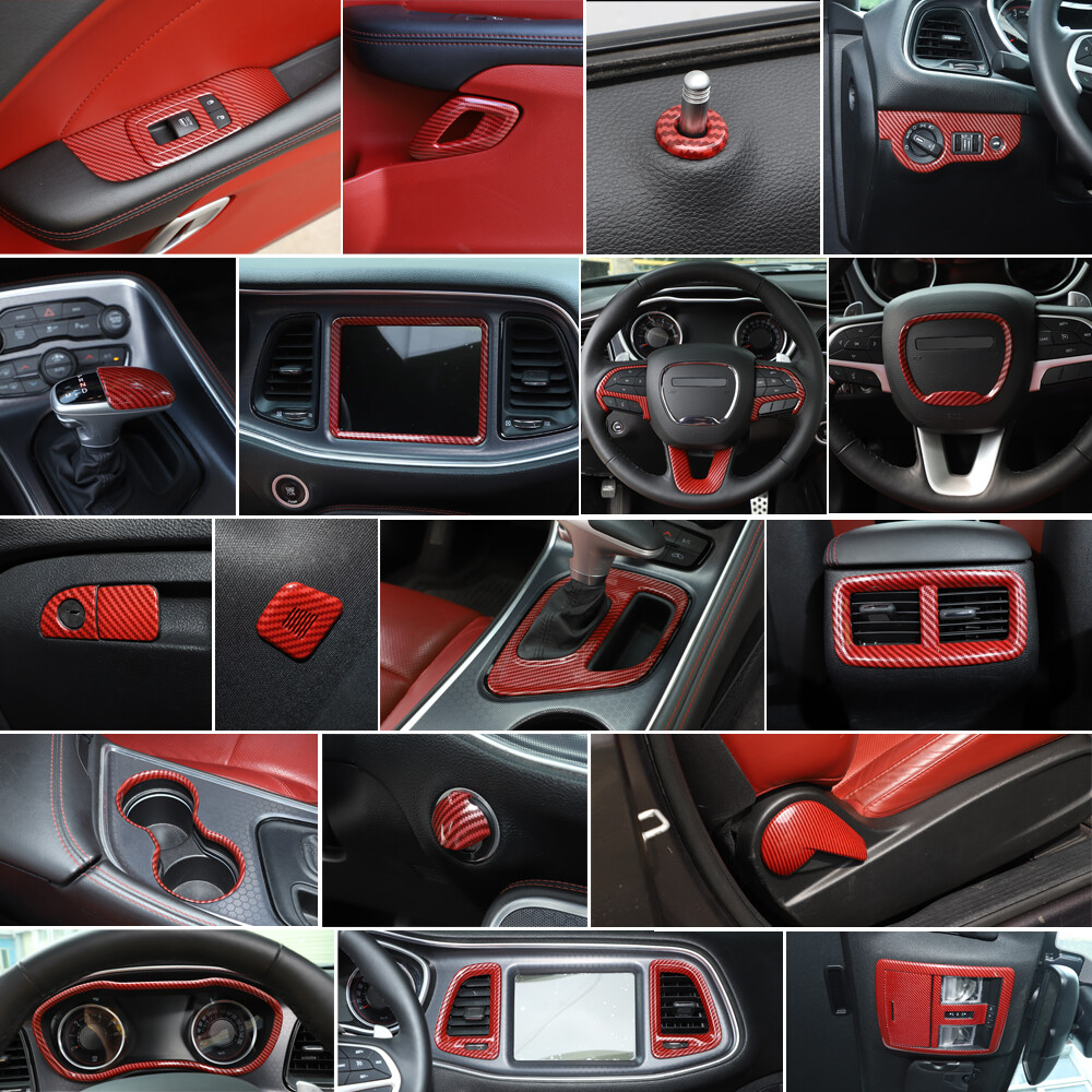 26x Red Carbon Interior Full set Decor Cover Trim Kit for Dodge ...