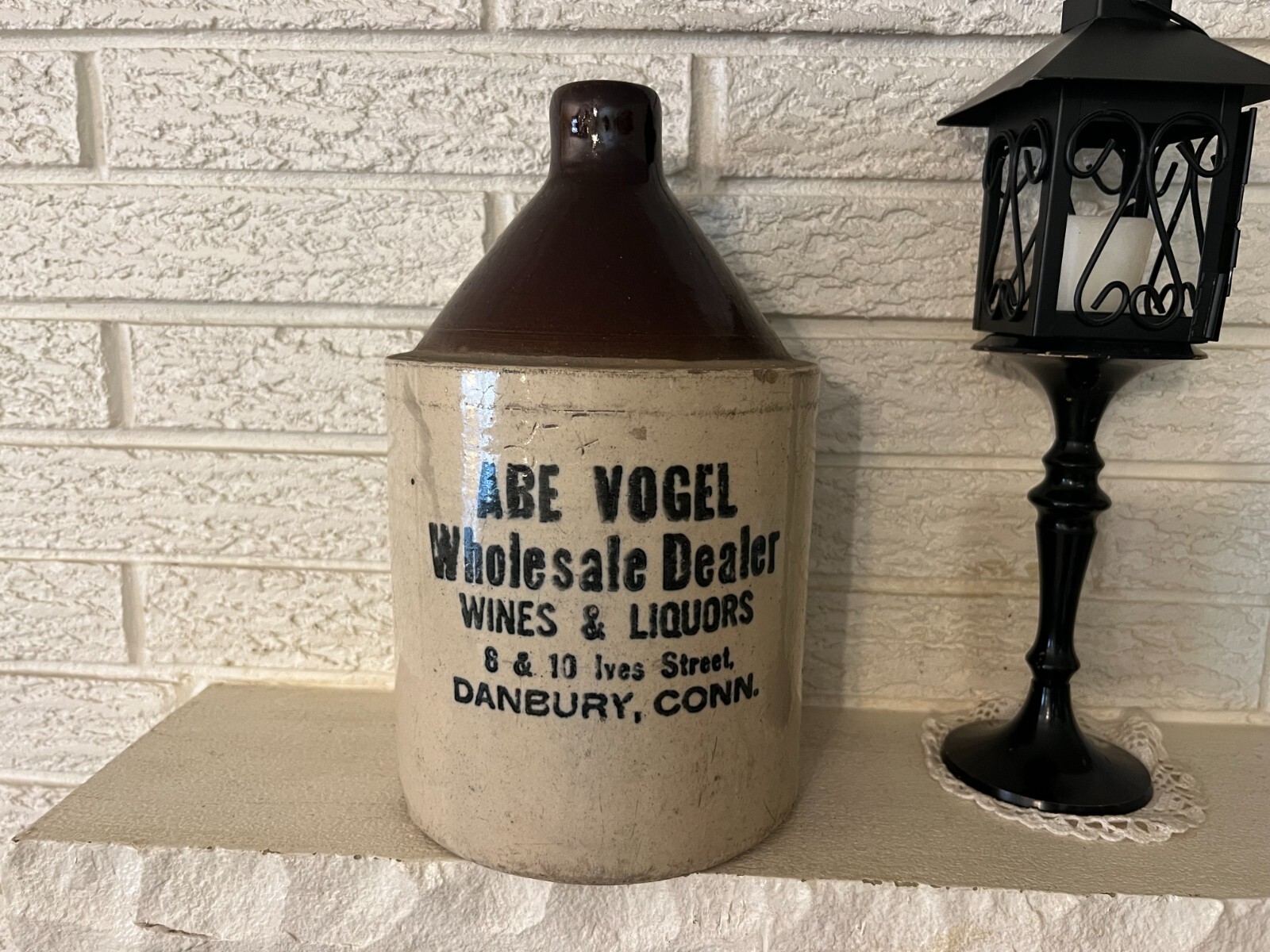 ANTIQUE 1880'S ABE VOGEL STONEWARE JUG WINE LIQUOR DEALERS DANBURY ...