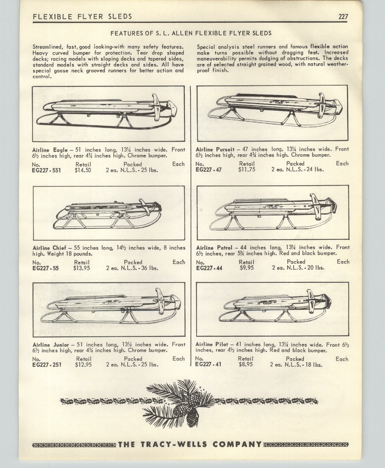 1955 PAPER AD 2 Sided Allen Flexible Flyer Snow Sleds Airline Eagle ...