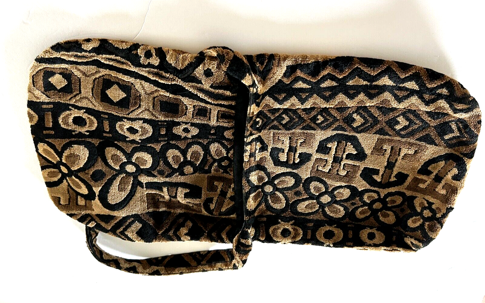 Vintage 1960s Chenille Handbag/Purse/Pocketbook Mod Black/Brown Print ...