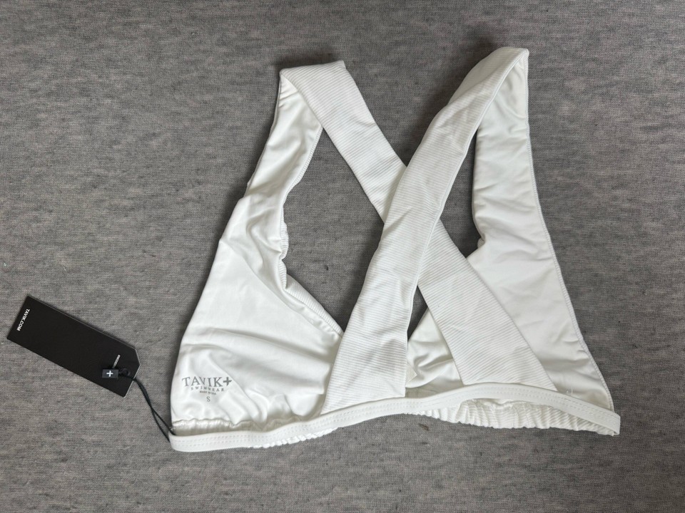 Tavik Bikini Triangle Top Women's Small White Striped Ribbed Stretch ...