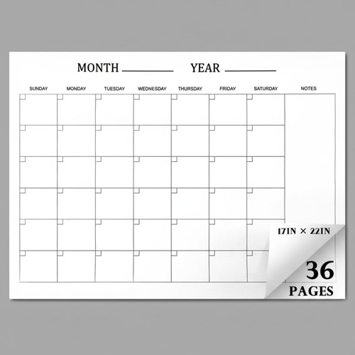 36 Sheets 2026 Monthly Blank Calendar 22x17 Inch Desk Pad Undated ...