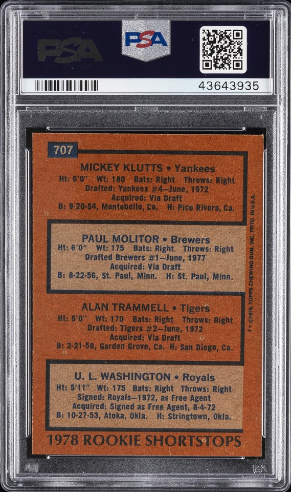 1978 TOPPS #707 ROOKIE SHORTSTOPS ROOKIE RC PSA 7 | eBay