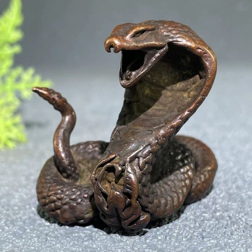 Vintage Solid Brass Snake Figurine Feng Shui Wealth Cobra Tea Pet Decor ...