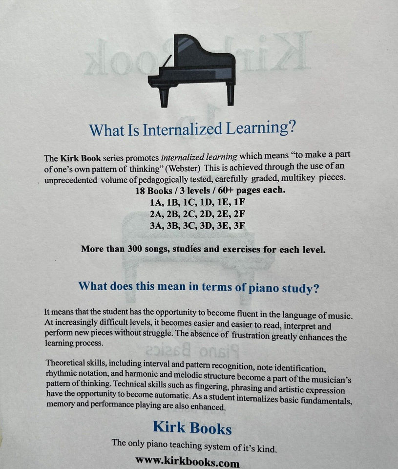 Kirk Books Piano Reading Method Internalized Approach Books 1D, 1E, and ...
