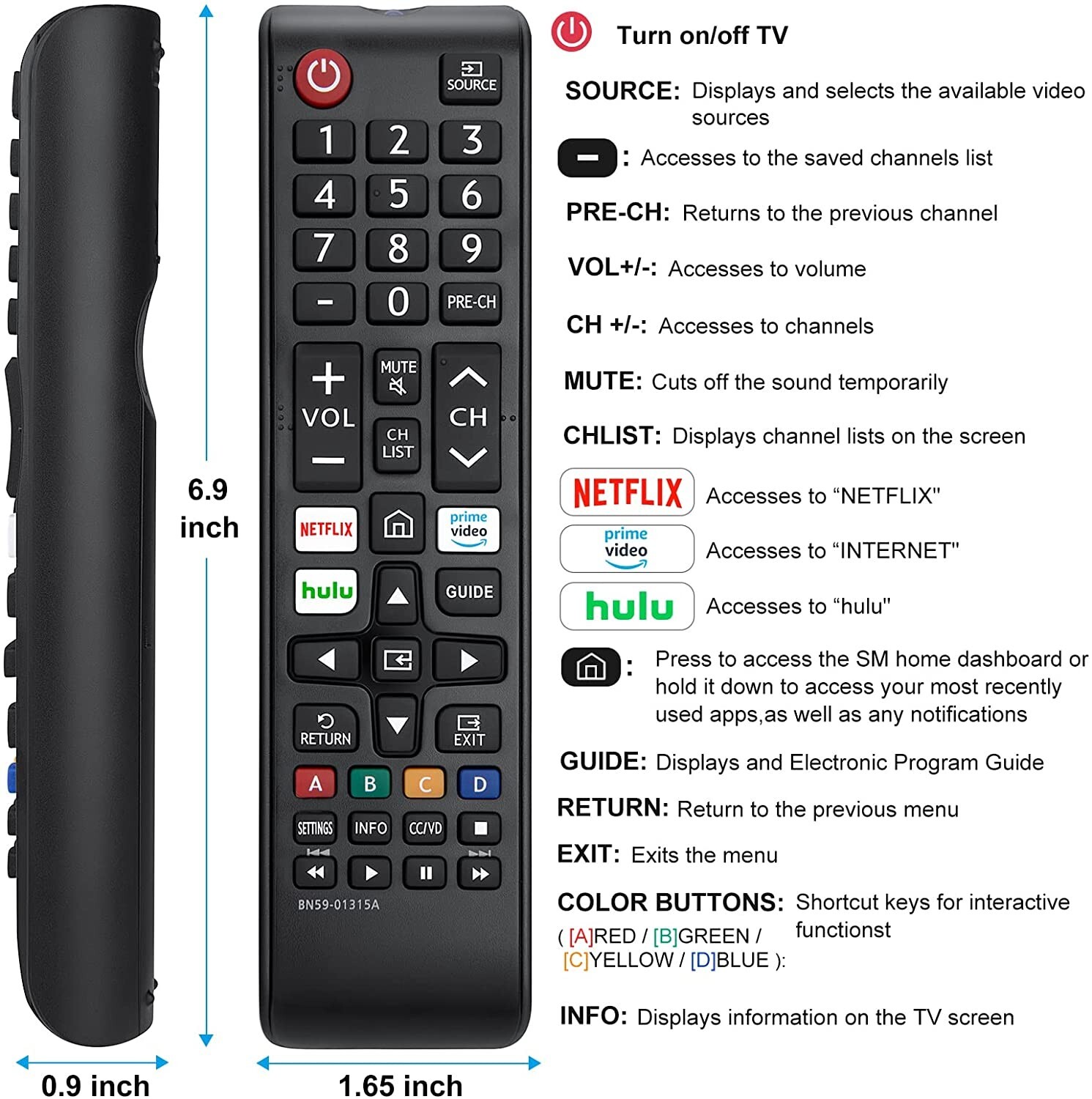 New Remote Control fit for Samsung Smart TV UN43TU7000F UN50TU7000F ...