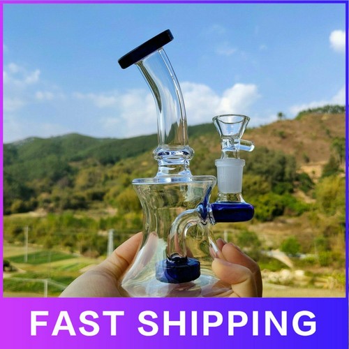 7" Small Blue Curved Glass Bong Portable Water Pipe Filter Hookah ...