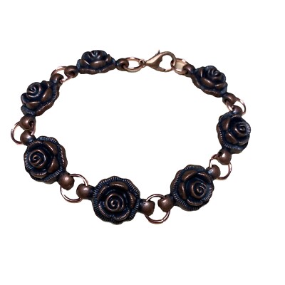Rose Bracelet Antique Copper Hook Clasp Roses Pewter Charms 7 1/2" inch ...