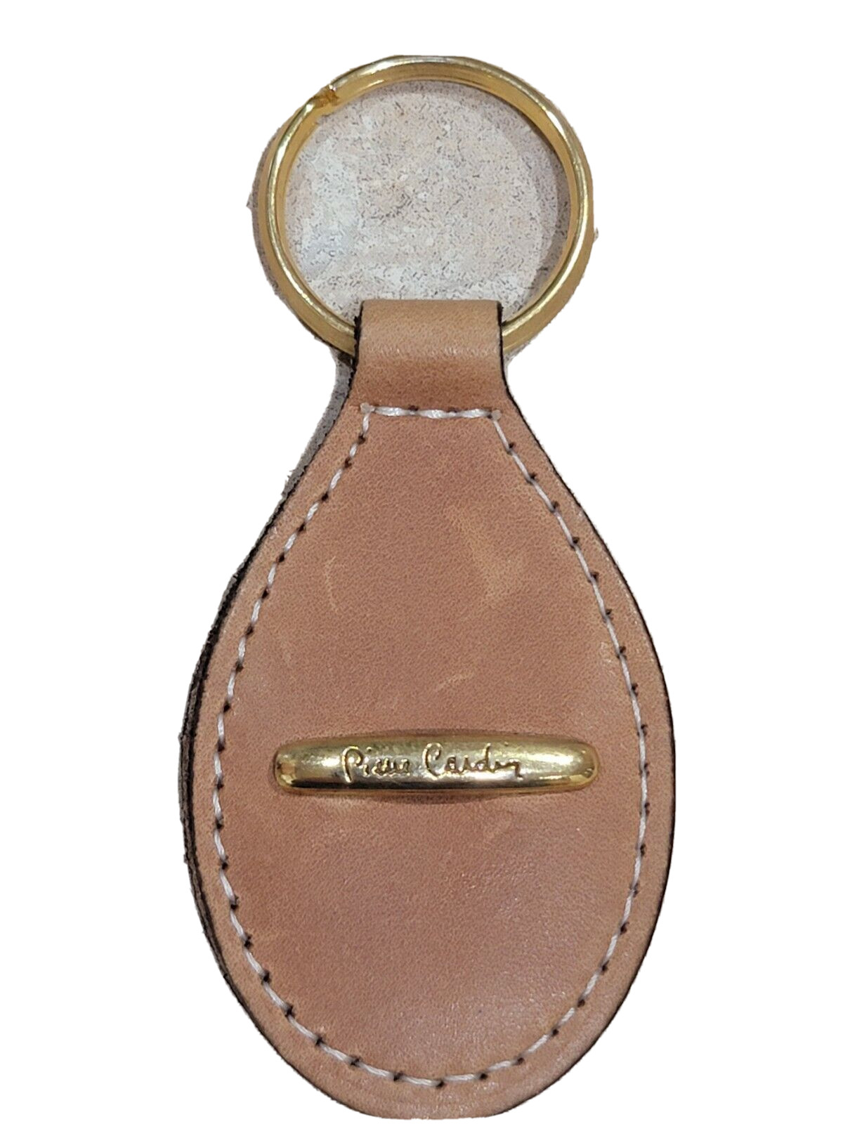 Vintage Pierre Cardin Brass and Leather Keychain Fob - Gem