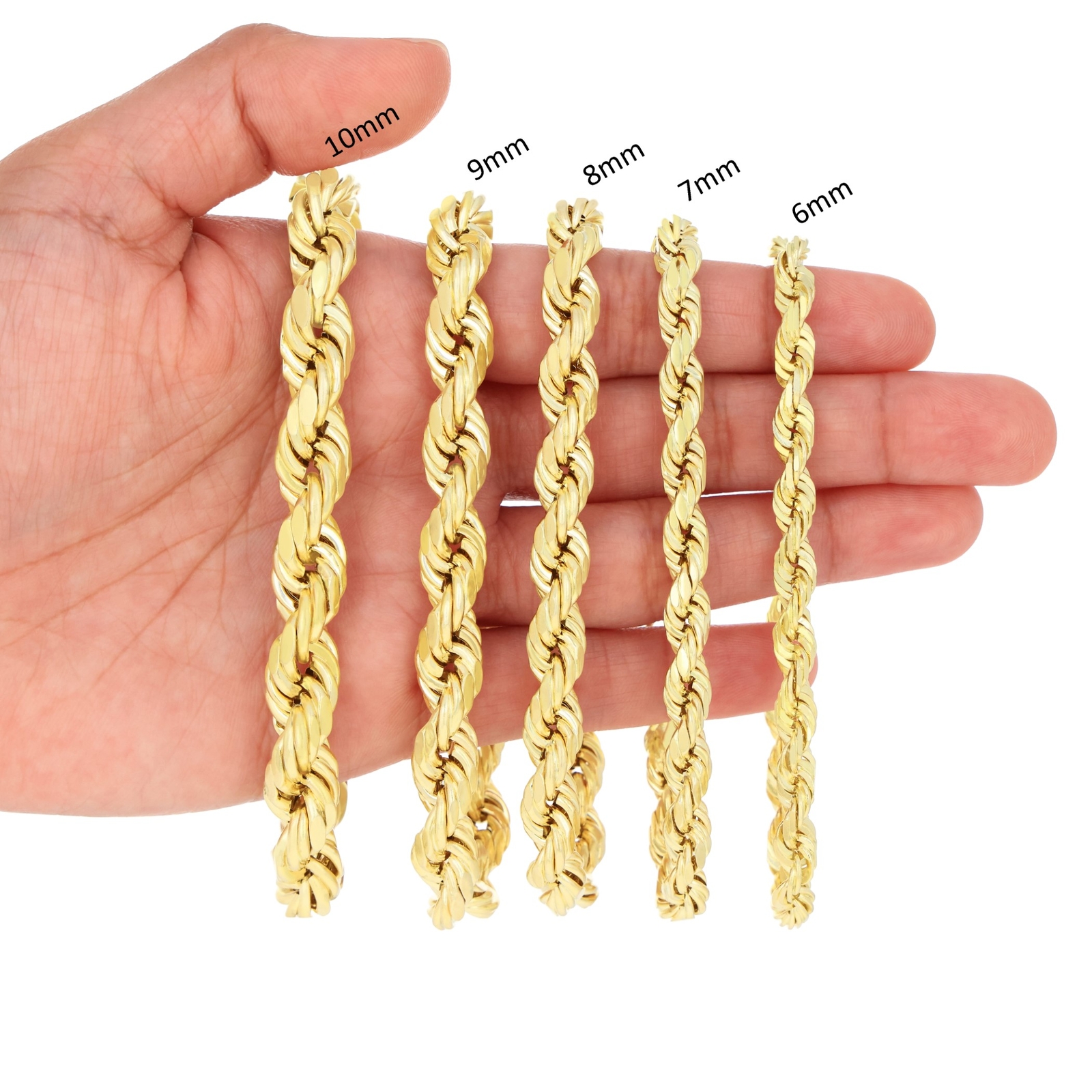 14K Yellow Gold Diamond Cut Rope Chain Necklace 1.5mm - 5mm, Men Women ...