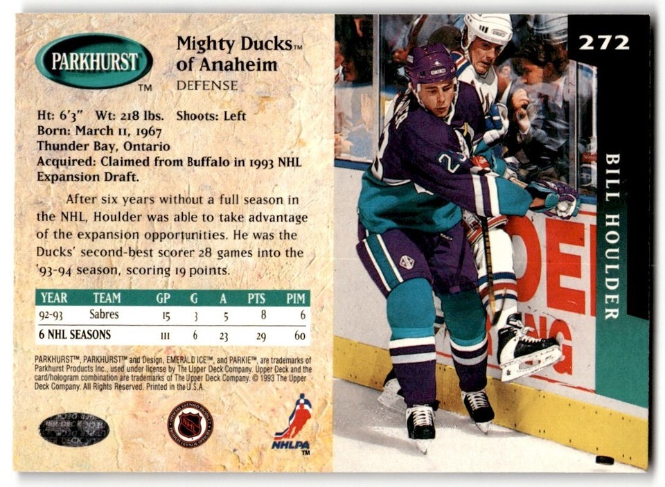 1993-94 Parkhurst Emerald Ice Bill Houlder #272 Anaheim Mighty Ducks | eBay