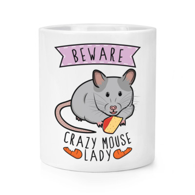 Beware Crazy Mouse Lady Makeup Brush Pencil Pot - Funny Joke Animal Pet ...