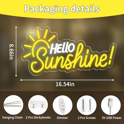 Hello Sunshine Neon Sign, Dimmable Neon Light Sign, LED Letters Lemon ...