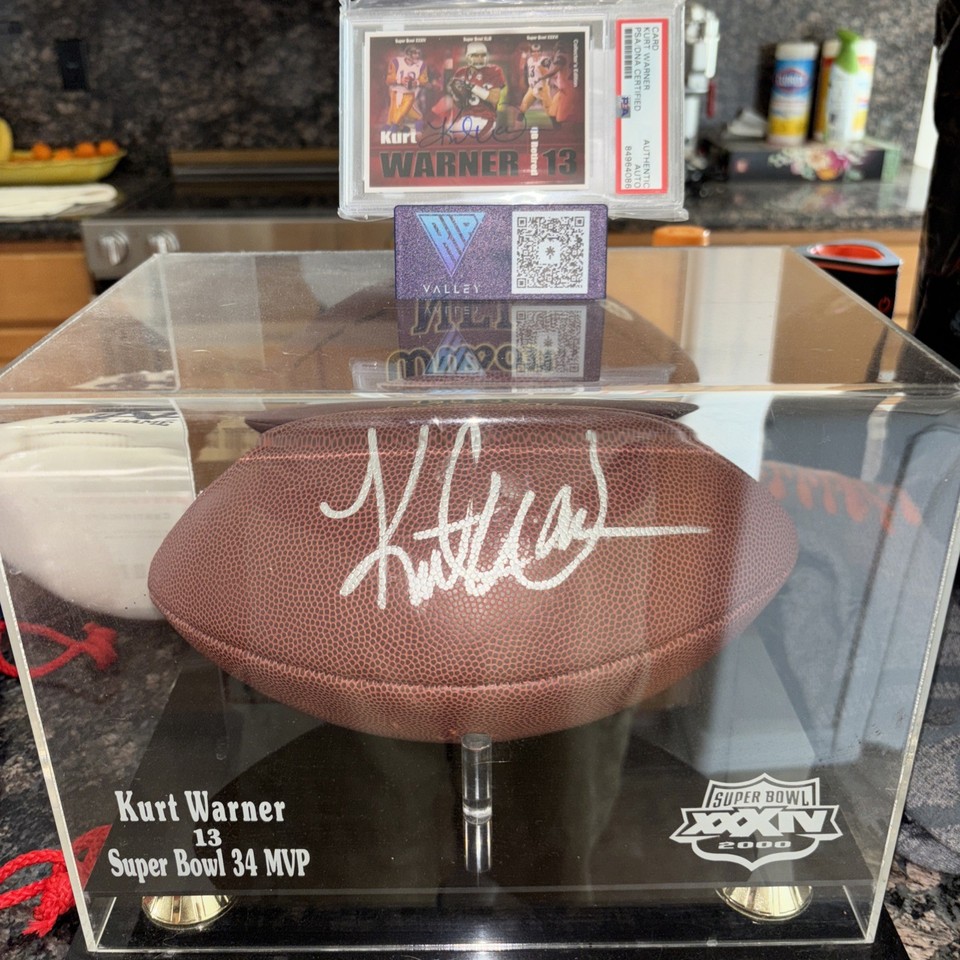Kurt Warner Signed Super Bowl 34 MVP Football In Display Case & COA ...