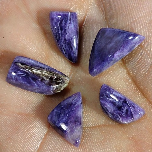 34.20Cts Natural Purple Charoite Fancy Cabochon Loose Gemstone 5pcs Lot ...