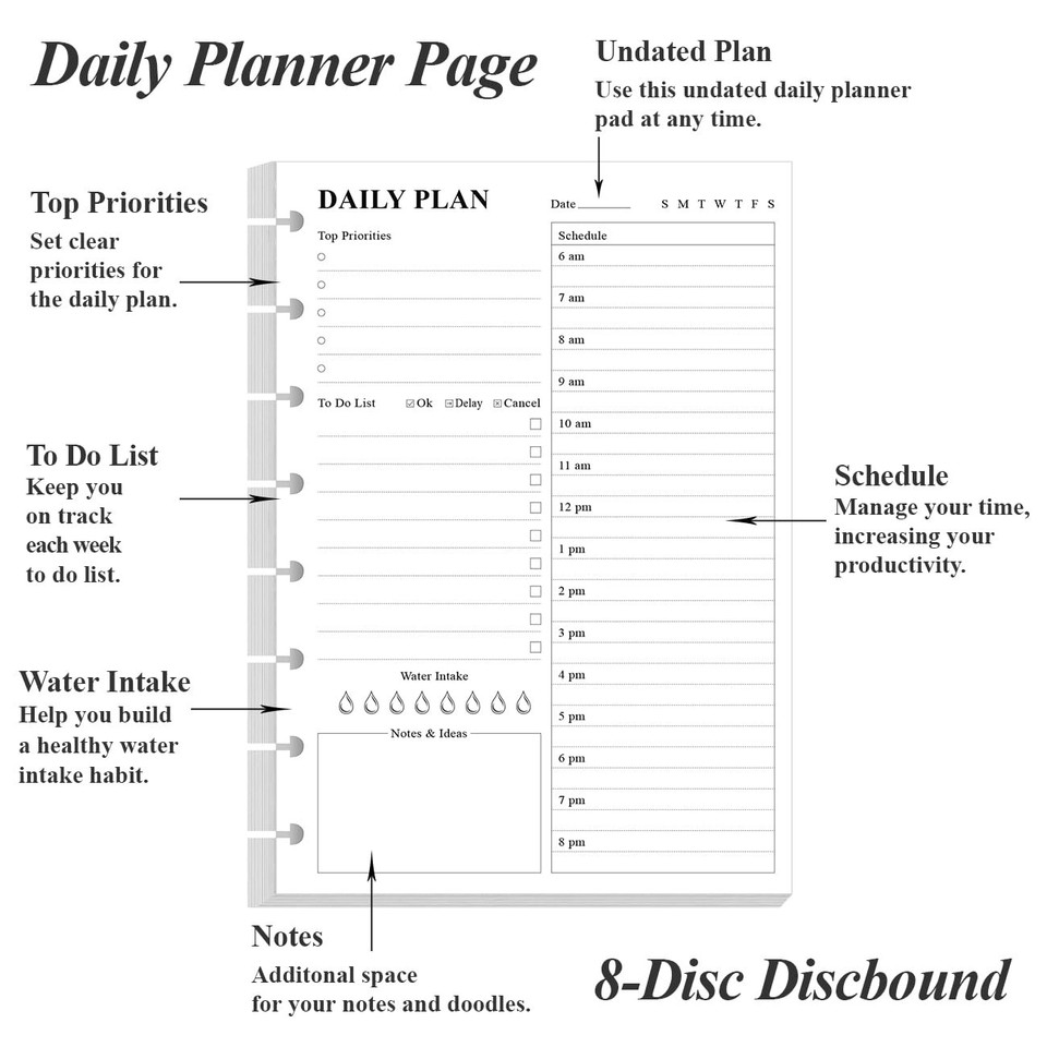 3-Pack Junior A5 Daily Planner Refill To Do List 8-Disc Discbound 300 ...